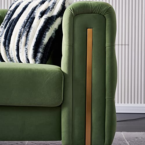 Melpomene Modern Button Tufted Velvet Sofa, Chesterfield Sofa with Square Arm,Gold Metal Legs and 2 Throw Pillows for Living Room(Mint Green)