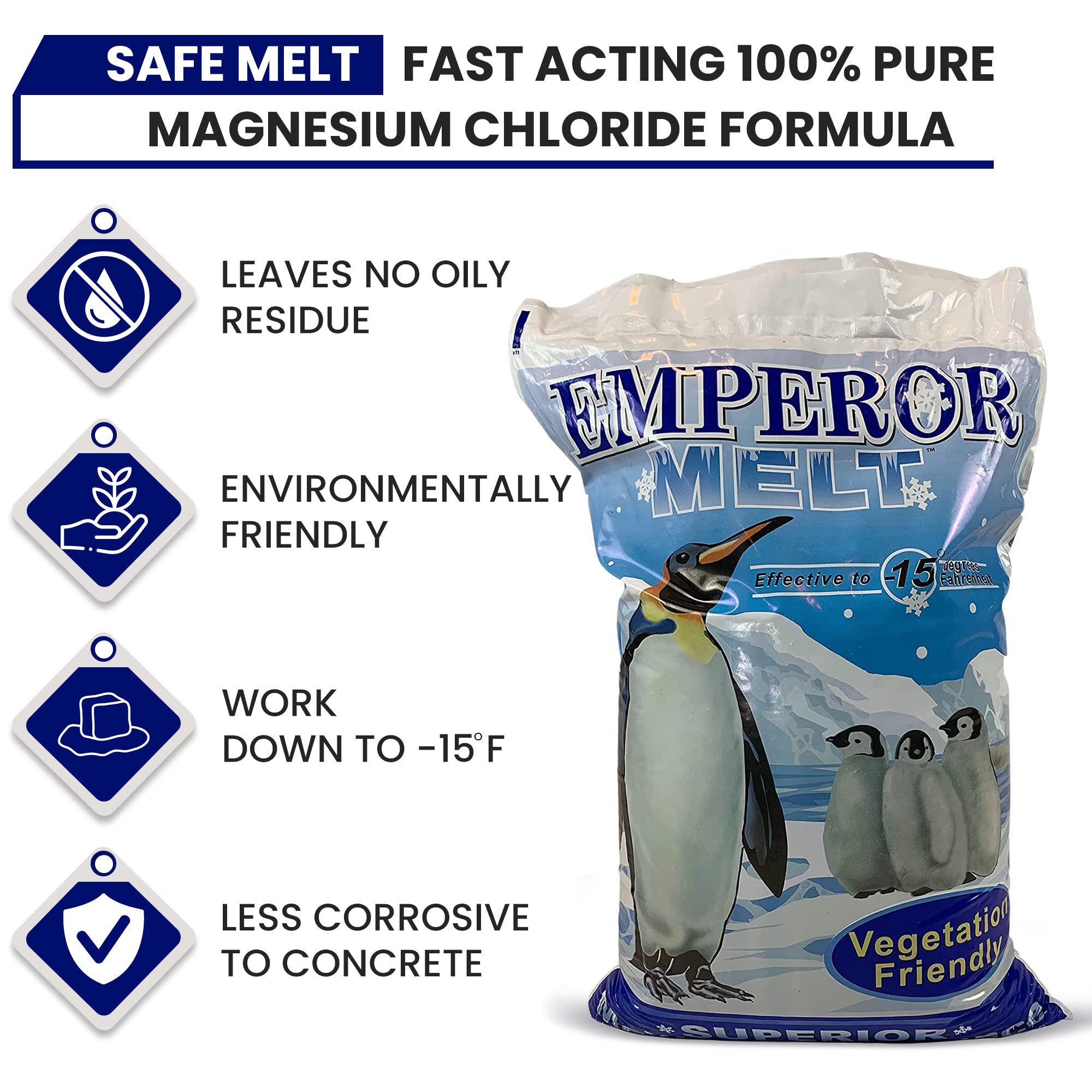 Emperor Blue Ice Melt. Environmentally Friendly Ice Melter and Pet Safe Ice Melt Effective to temperatures of -15 Degrees Fahrenheit. Comes in a 50lb Bag (1)