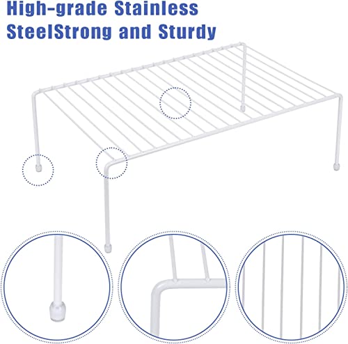 JBESUHI Large (16.1 x 10.2 Inch) Cabinet Storage Shelf Rack, Kitchen Shelves,Kitchen Counter and Cabinet Shelf, Storage Rack Organizer for Kitchen, Fridge, Cabinet, Bathroom Cupboard (White, 4)