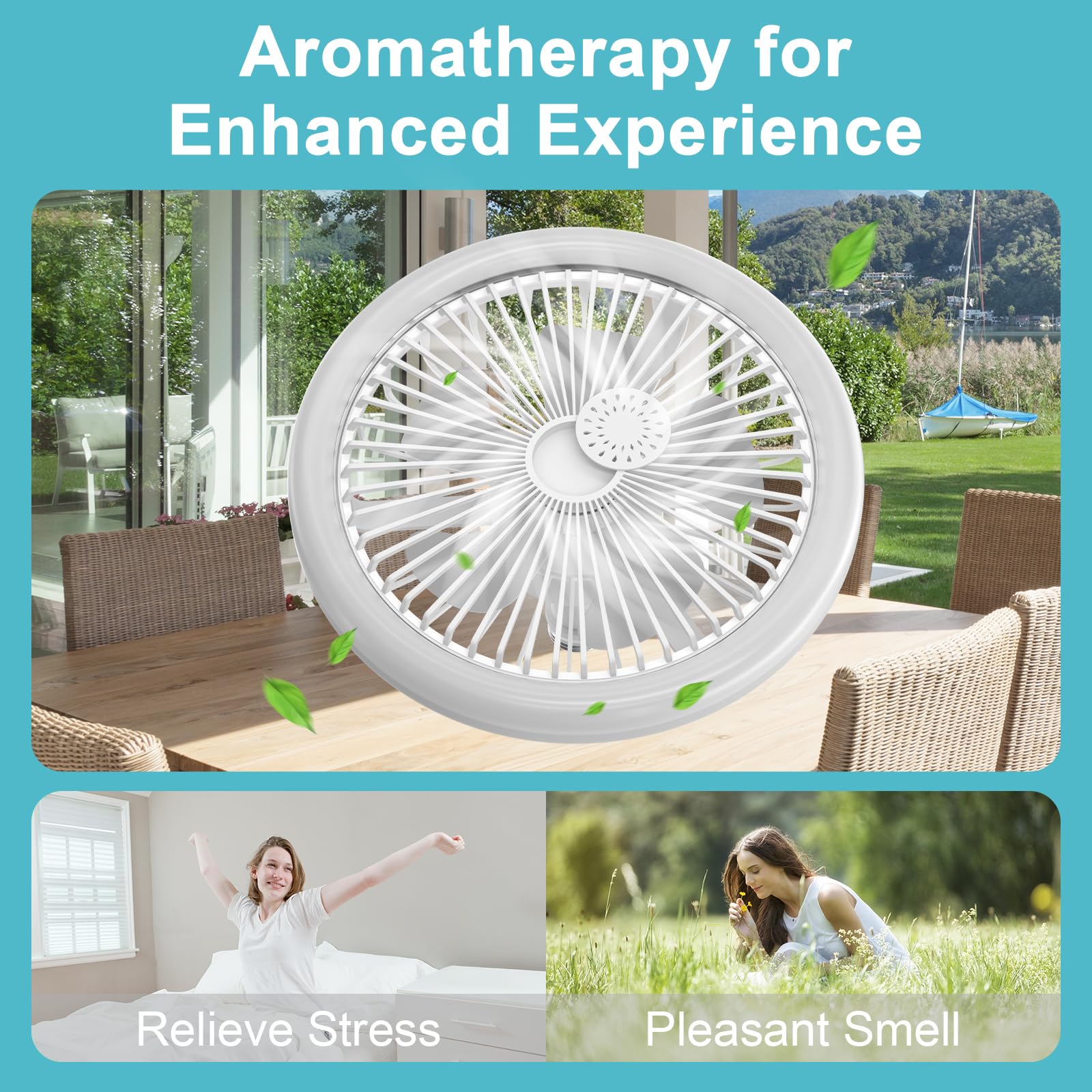 Ceiling Fan with Lights and Remote - Small Ceiling Fan Light 10 inch Bladeless Screw in Socket Fan Dimmable 3 Colors LED Lights E27 Base Mini Fandelier Ceiling Fan for Bedroom Kitchen Indoor White
