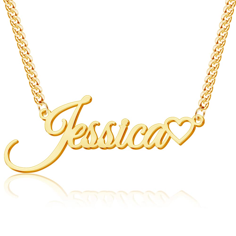 Corissy Personalized Name Necklace with Heart, Custom 18K Gold Plated Name Necklace with Birthstone, Customized Jewelry Gifts for Women