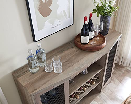 Home Source Bar Cabinet with Curved Wire Mesh Doors in Stone Grey Finish