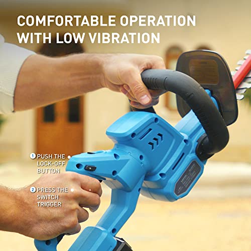 WISETOOL Cordless Hedge Trimmer, 20V Electric Bush Trimmer with 22" Dual-Action Blades, 3/4" Cutting Capacity, Shrub Trimmer Include 2.0Ah Battery, Fast Charger and Protection Glasses