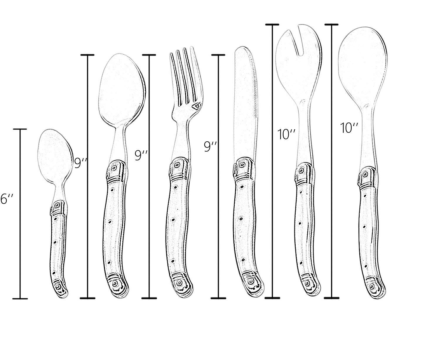 Laguiole By FlyingColors Stainless Steel Flatware Set. Multicolor Handles, Wooden Storage Box, 34 Pieces