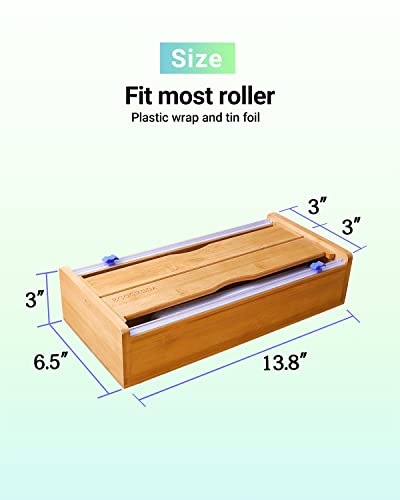 ECOGREDA Plastic Wrap Dispenser with Cutter,Bamboo Tin Foil Organizer for Drawer Cabinet, Suitable for Aluminum Foil Organization and Storage and Parchment Paper(2 in 1)
