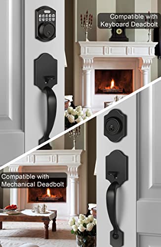 goldenwarm Black Front Door Handle, Entry Door Handle and Reversible Handle Lever, Single Cylinder Front Door Handle Only, Matte Black Front Door Entry Handleset, Entry Way Door Handle