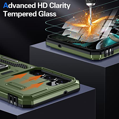 GOLDJU for Samsung Galaxy S23 Case, [4 in 1] Galaxy S23 Case with [2P Tempered Glass Screen Protector] & [Metal Ring Kickstand] Rugged Full-Body Protection Case for Samsung S23 6.1'' (Green)