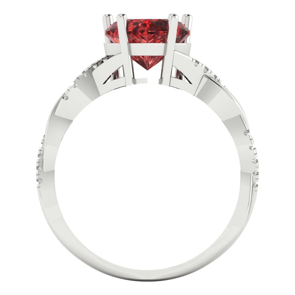 Clara Pucci 2.19 ct Heart Cut Criss Cross Solitaire Halo Natural Garnet Designer Anniversary Bridal Engagement Ring 14k White Gold 3.5