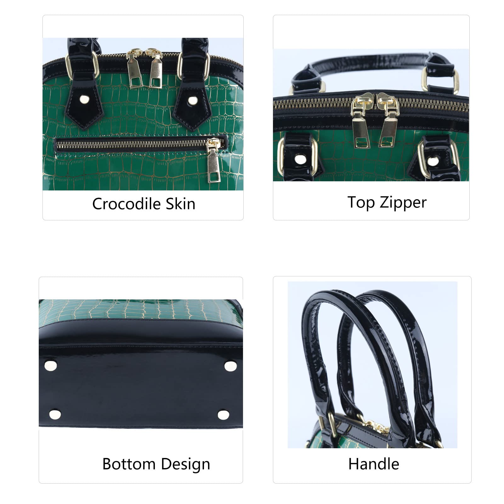 ELDA Small Dome Satchel Purse Patent Leather Handbag for Women Crocodile Print Top Handle Bag Shoulder Bag