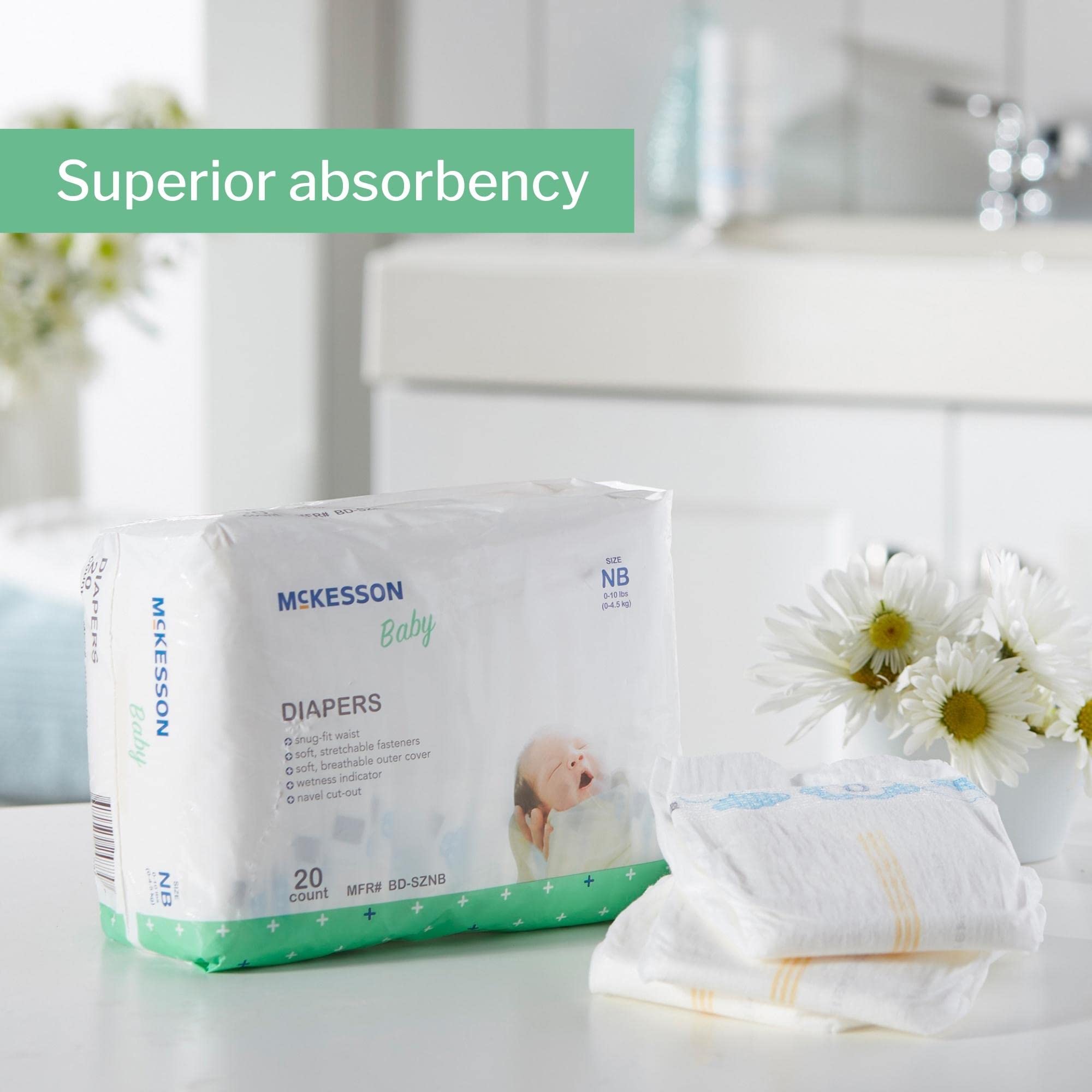 McKesson Baby Diapers for Newborns - Disposable, Breathable, Navel Cut-Out - 0 to 10 lbs, 20 Count, 6 Packs, 120 Total