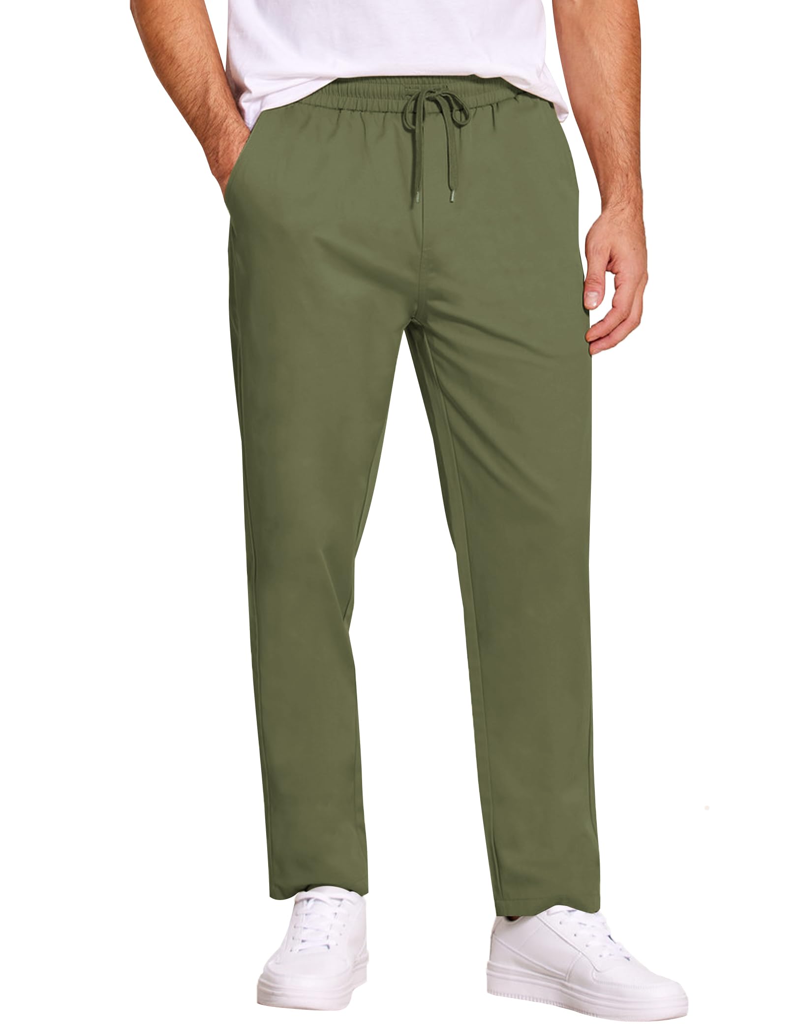 COOFANDY Men's Cargo Pants Regular Fit Elastic Waist Cotton Trousers Basic Drawstring Casual Pants Dark Green