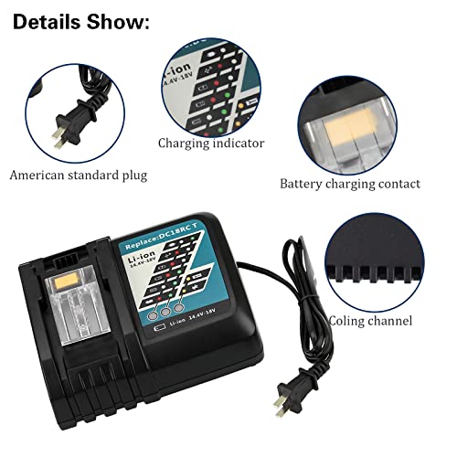 DC18RC 18 Volt Replacement Battery Charger Compatible with Makita 14.4V-18V LXT Battery Lithium-Ion BL1815 BL1830 BL1840 BL1845 BL1850 BL1860
