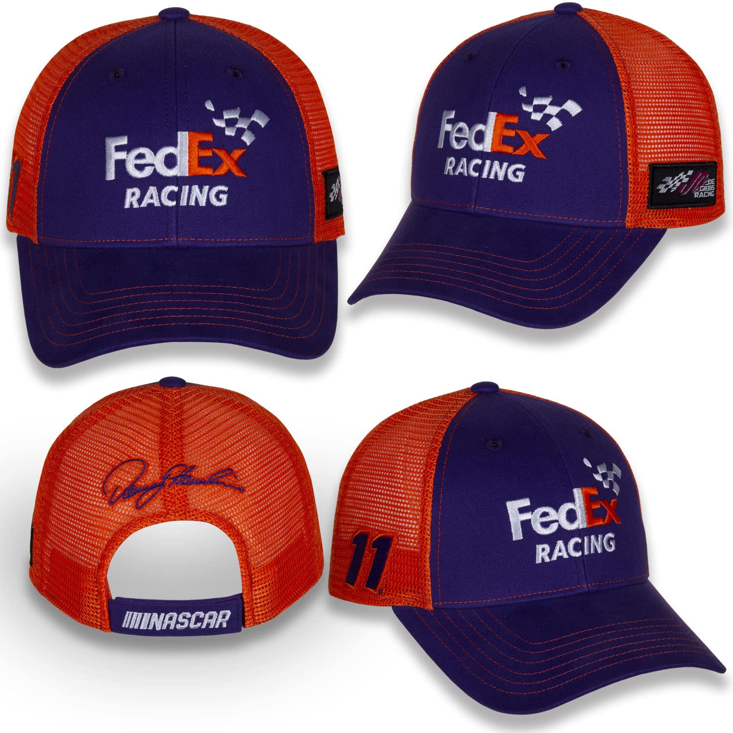 Checkered Flag Sports Denny Hamlin #11 2023 NASCAR FedEx Sponsor Orange Adjustable Trucker Mesh Hat