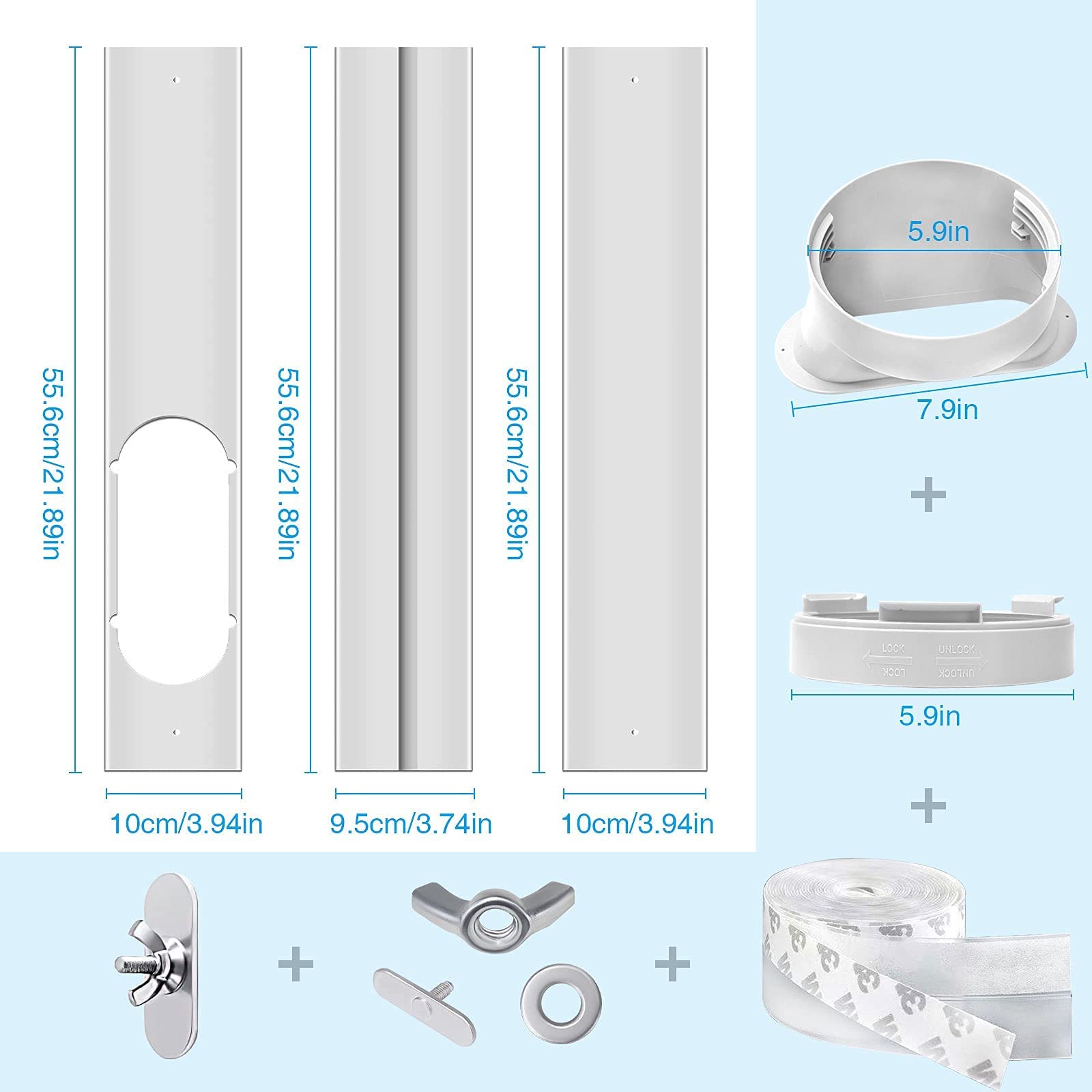 Window Vent Kit for Portable Air Conditioner, Adjustable Window Seal Plate Kit for AC Unit, Adjustable Length 21 Inch to 62 Inch, AC Window Kit for Exhuast Hose of 15cm/5.9 Inch.
