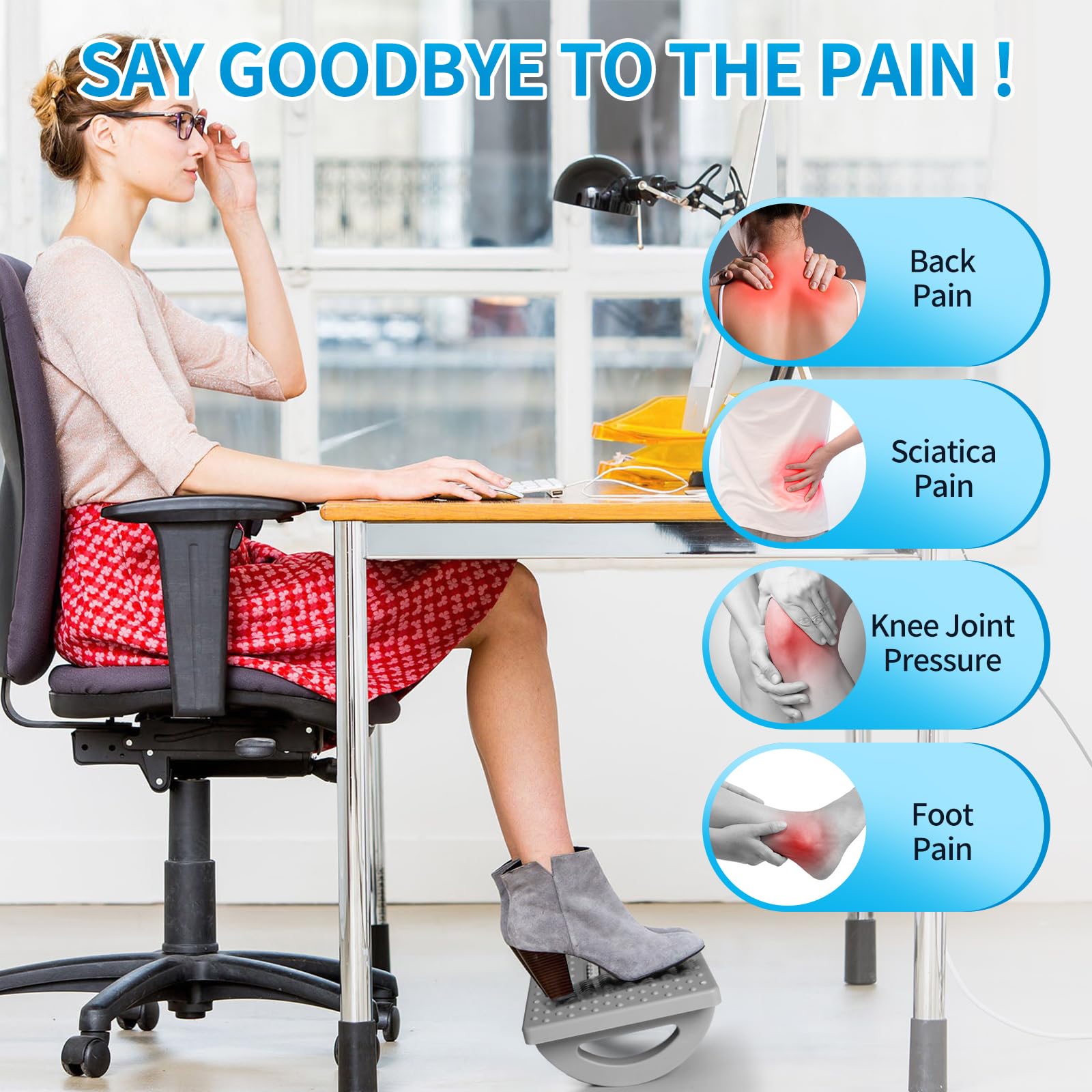 COBETE Rocking Foot Rest Under Desk for Office Use, Comfort Foot Stock for Desk with Massage Function, Ergonomic Adjustable Footrest That Can Improve Sitting Posture and Alleviate Fatigue(Black)