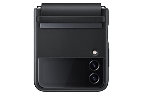 SAMSUNG Galaxy Z Flip4 Flap Leather Cover, Protective, Premium, Luxury Phone Case with Slim Style Design, US Version, Black