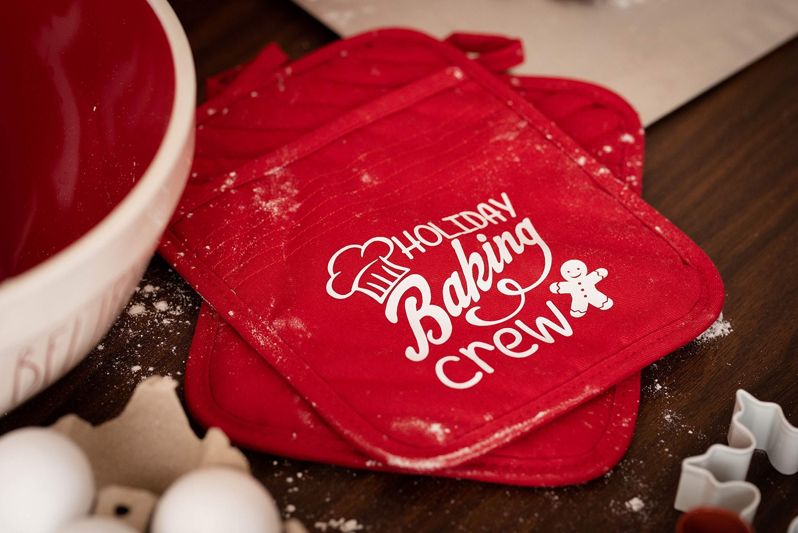 Christmas Gift for Mom Grandma, Potholder with Pocket, Holiday Baking Gift, Cookie Pot Holder Set, Red Oven Mitt, Pack of 2