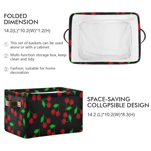 Cherry Black Storage Basket Bins Decorative Toy Organizer Bins Laundry Hamper Baskets with Handles for Bedroom Office Clothes Pet Nursery Living Room,1 pcs