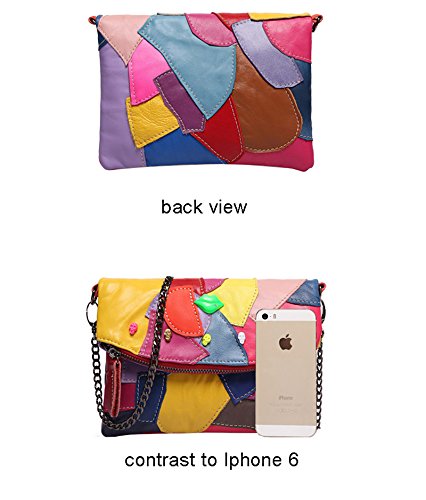 Sibalasi-Women Colorblock Lambskin Leather Multicolor Crossbody Bag Black Handbag Halloween Skull Studded Purse(AMulticolor)