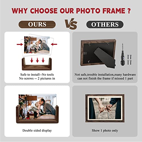 McBlancok 4x6 Horizontal Picture Frame Bulk- U Shaped Solid Wood Frame Set of 2,Clear Acrylic Photo Frame,Holds Personalized Pictures 6x4 inch for Friends & Couples Wedding Display