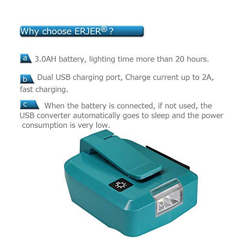 ERJER Replacement ADP05 Power Source, USB Charger Adapter for LXT Lithium-Ion 14.4V 18V, Fast Charging Converter with LED Light
