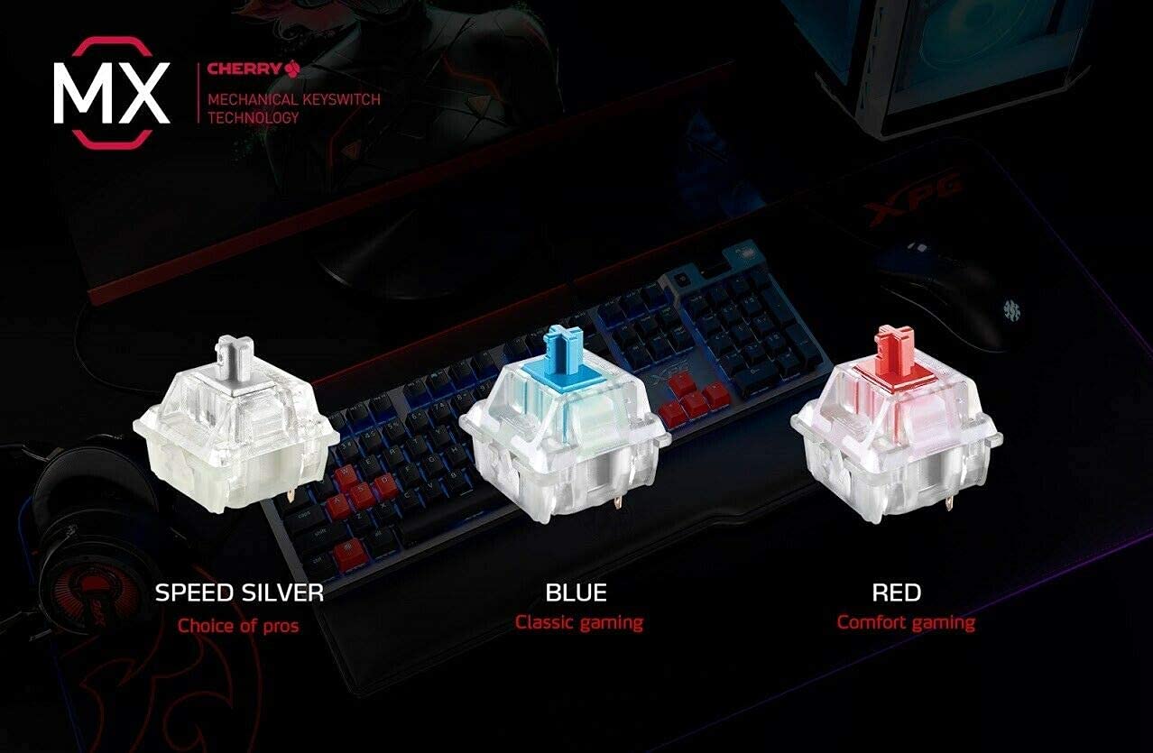 XPG Summoner Mechanical RGB Gaming Keyboard: Cherry MX Red Linear Switches - Sandblasted Aluminum Frame - USB Passthrough - Mechanical Scroll Wheel - Included Wrist Rest - Black