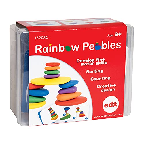 Rainbow Pebbles - Set of 36 Sorting and Stacking Stones with 20 Activity Cards - In Home Learning Toy for Early Math