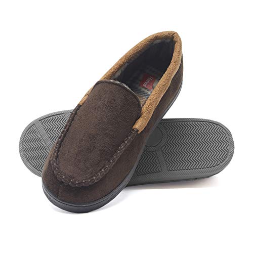 Hanes boys Moccasin House Shoe With Indoor Outdoor Memory Foam Sole Fresh Iq Odor Protection Slipper, Brown Microsuede, Large Little Kid US