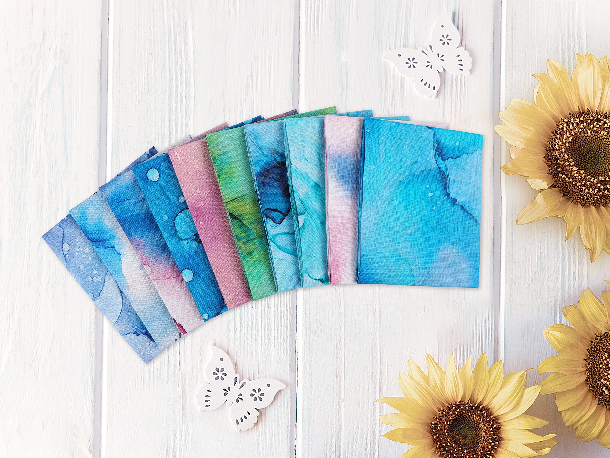Craftido -25 Options- 100% Cotton Quilting Fabric Bundles 10pcs Fat Quarters 18”x21”-Medium Weight 5.2 oz- for Quilting, Sewing project, Patchwork, DIY Crafts - Rainbow Inks