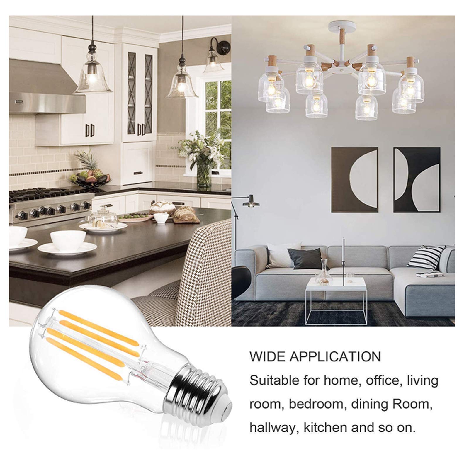 MaoTopCom A19(A60) LED Bulbs Edison Vintage Light Bulbs Dimmable, 40 Watt Equivalent 4000K Natural White 600LM Clear Glass Globe Light Bulb for Home Lighting, E26 Medium Base, AC 110V, 4 Pack