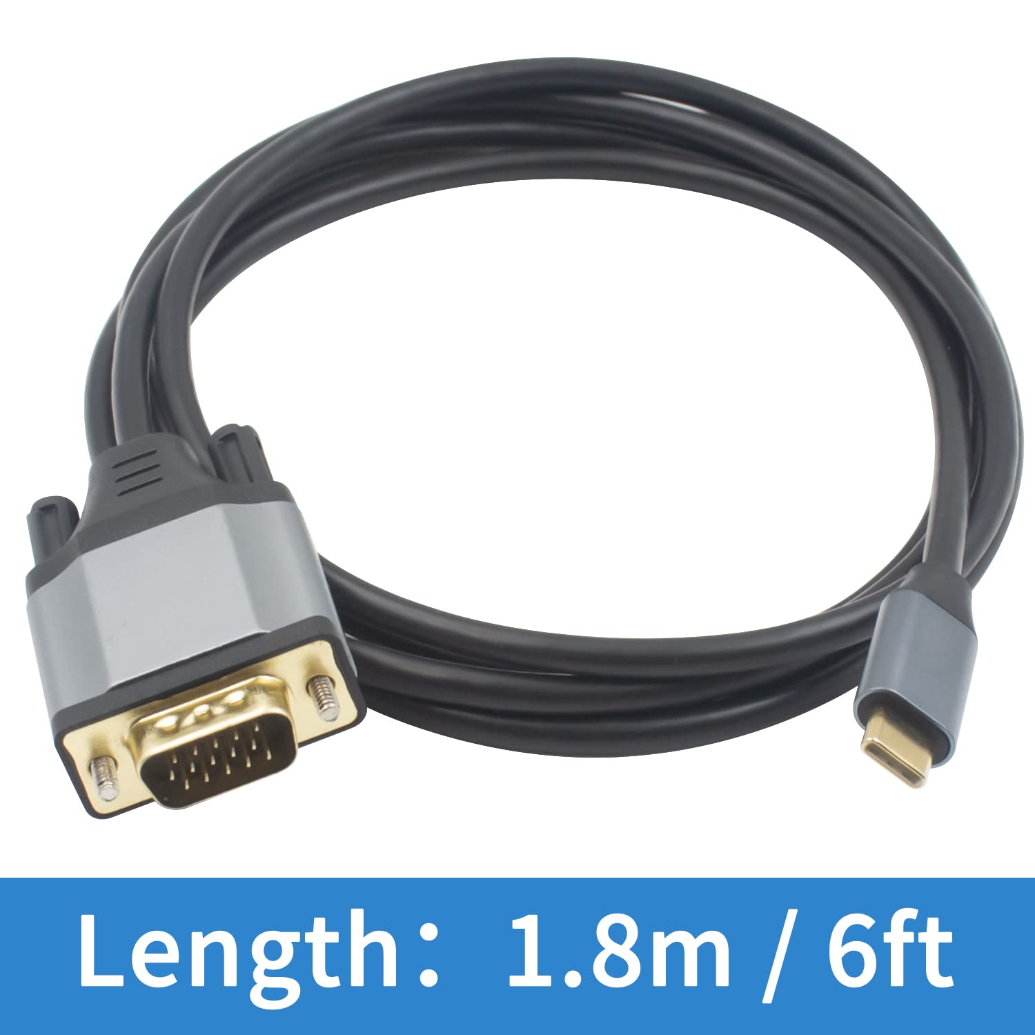 Duttek USB C to VGA Cable 6FT/1.8M, 4K USB C to VGA Adapter Compatible with Thunderbolt 3/4, Type-C Male to VGA Male Cable for MacBook Pro/Air, iMac, iPad Pro (6FT/1.8M)