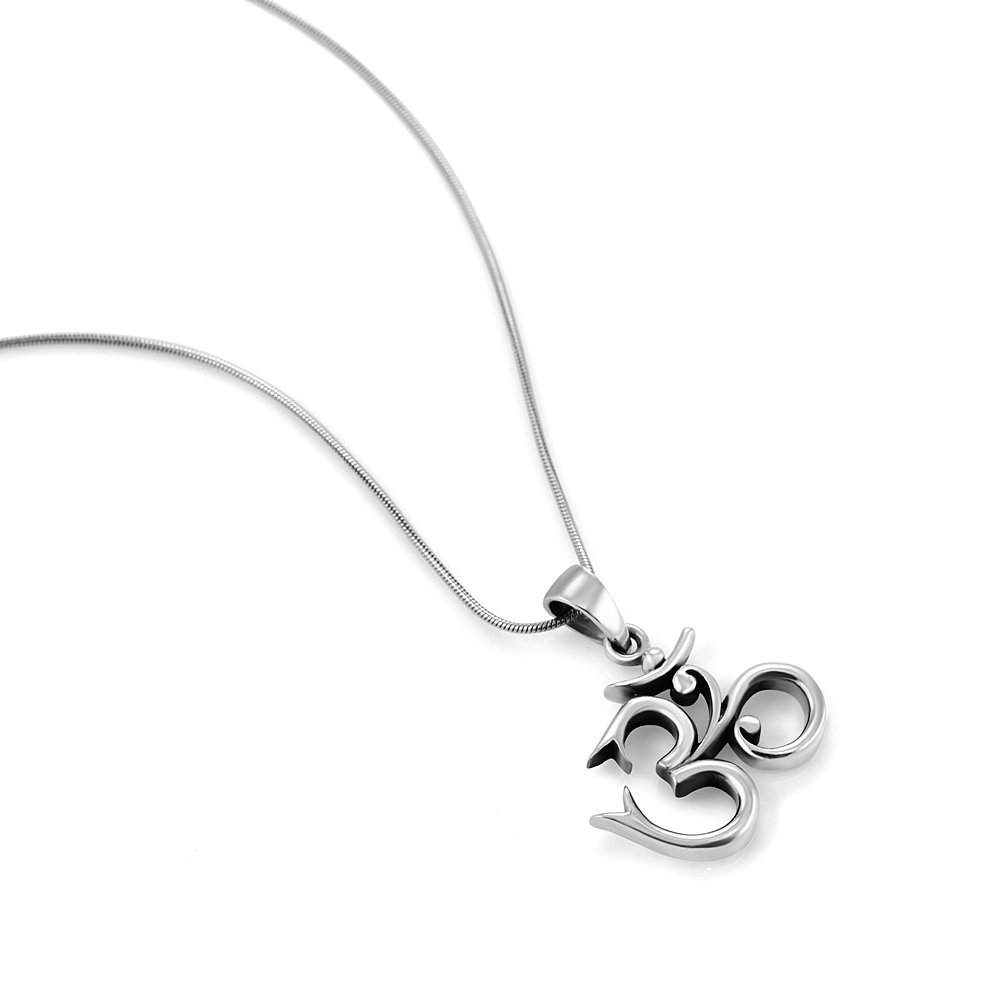 CHUVORA Sterling Silver 19 mm Aum Om Ohm Sanskrit Symbol Yoga Charm Pendant Necklace 18''