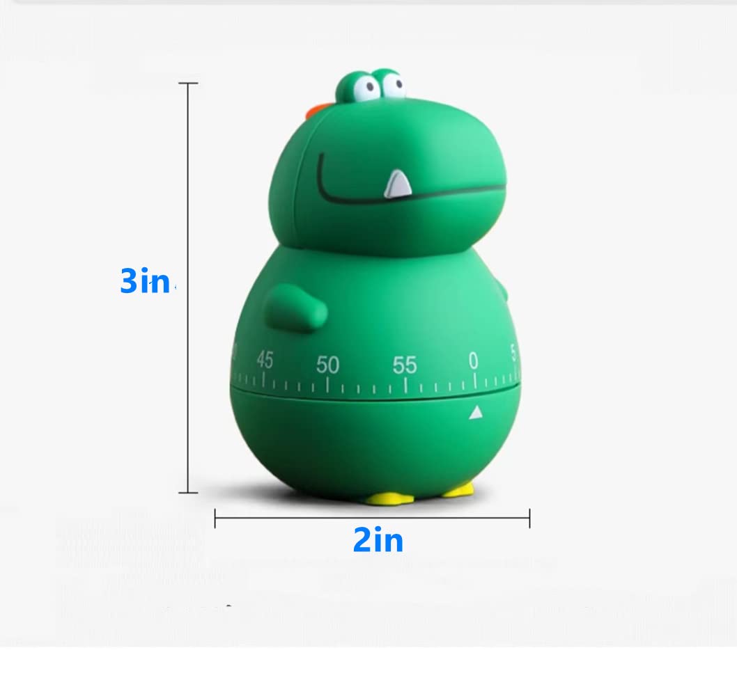 Cute Dinosaur 100% Mechanical Egg Kitchen Timer for Kids Cooking/Reading/Classroom/Do Sports(Dinosaur, Green)