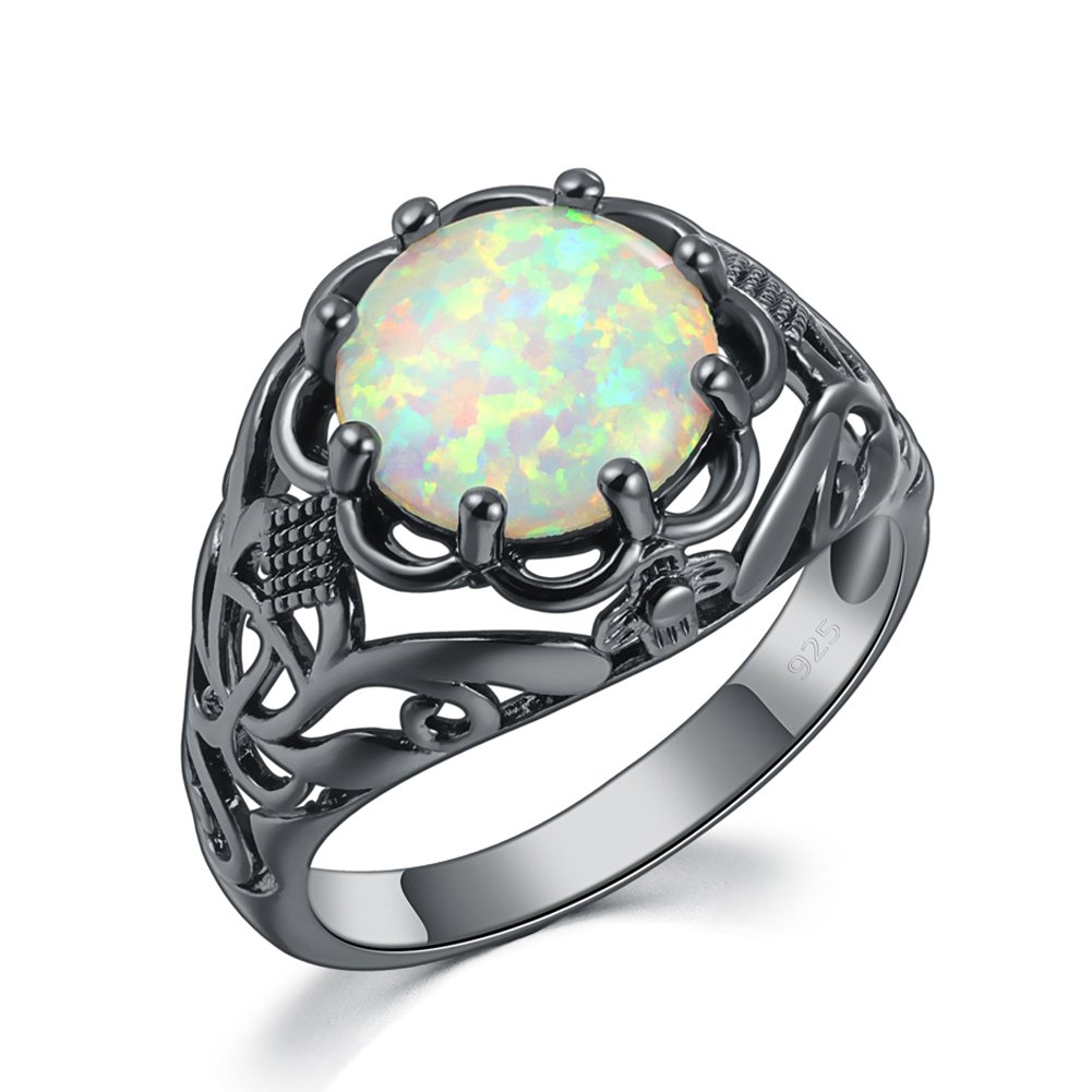 CiNily Black Gold Plated Opal Ring Ladies Gemstone Ring Opal Jewelry for Women Size 5