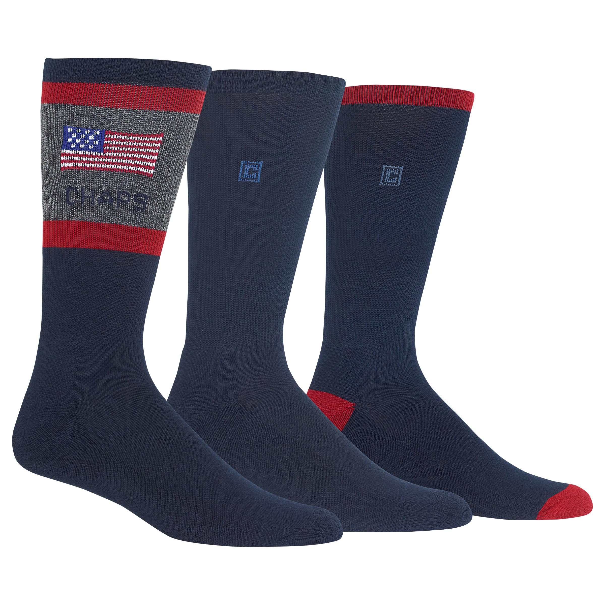 Chaps mens American Flag Stripe Crew (3 Pack) Dress Sock, Navy, Red, 6 12 US