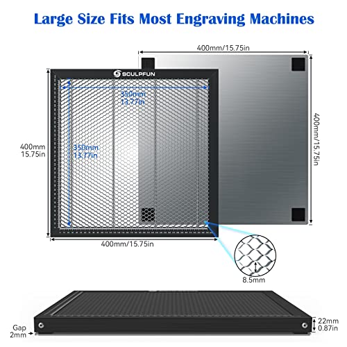 SCULPFUN Honeycomb Working Table 400x400x22mm, Honeycomb Laser Bed for CO2 or Diode Laser Engraver and Cutting Machine, Laser Engraver Accessories, Fast Heat Dissipation, Smooth Edge Cutting