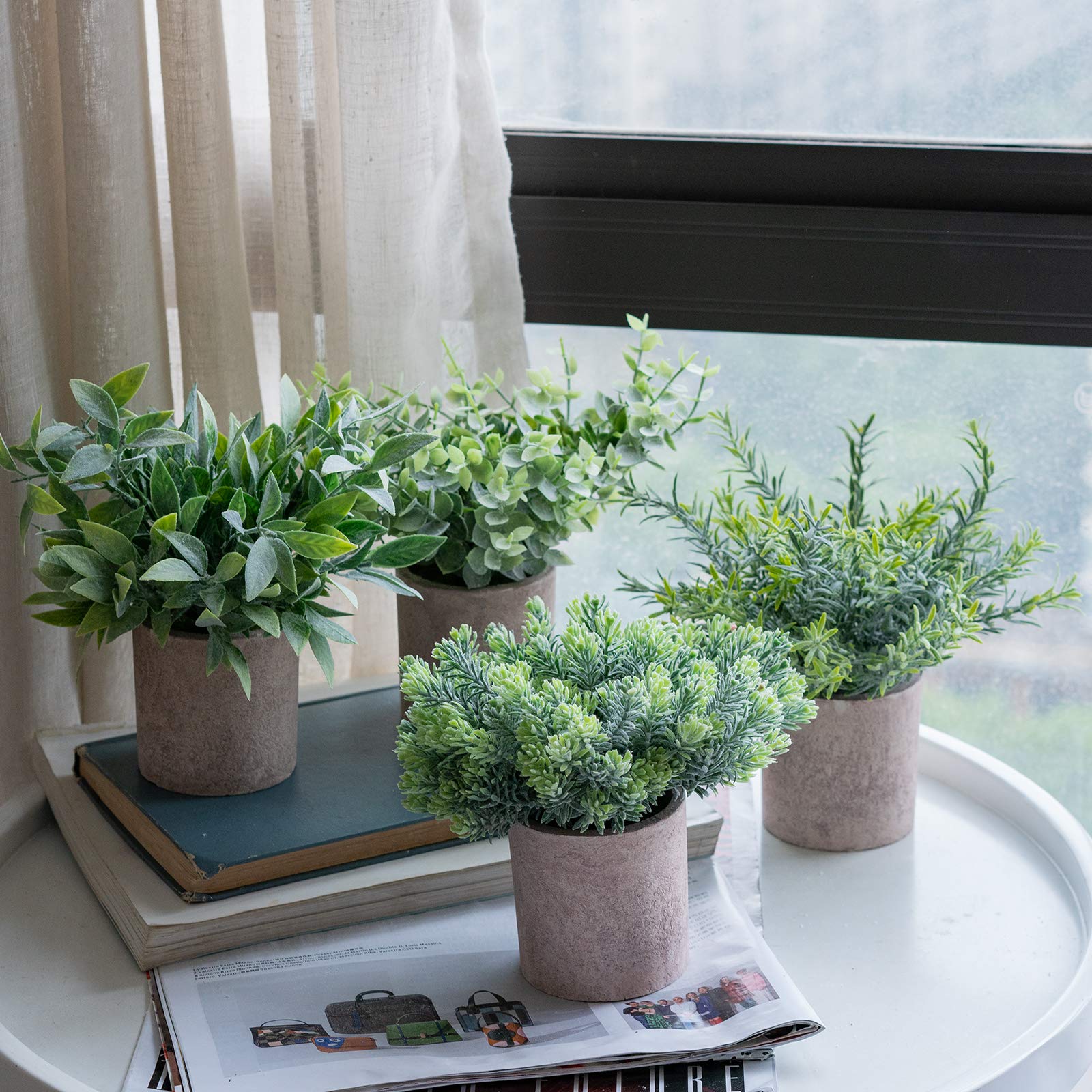 Cocoboo 4Pack Mini Potted Fake Plants Artificial Eucalyptus Plants Greenery Décor Faux Plant for Farmhouse Office Table Living Room Décor