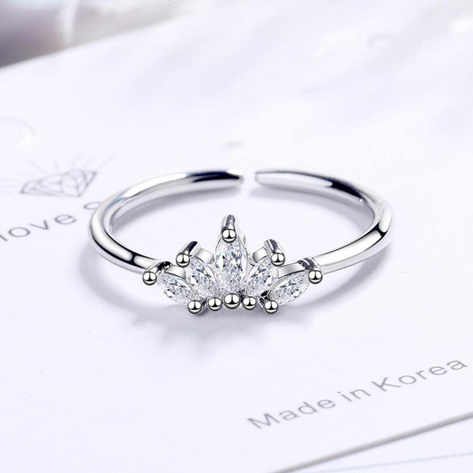 Couples Women'S 925 Sterling Silver Ring, Engagement Ring, Zircon Crown Ring, Adjustable Size Silver