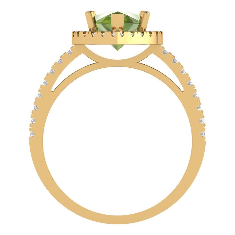 Clara Pucci 2.45 ct Pear Cut Solitaire with Accent Halo Natural Green Peridot Engagement Promise Anniversary Bridal Ring 14k Yellow Gold