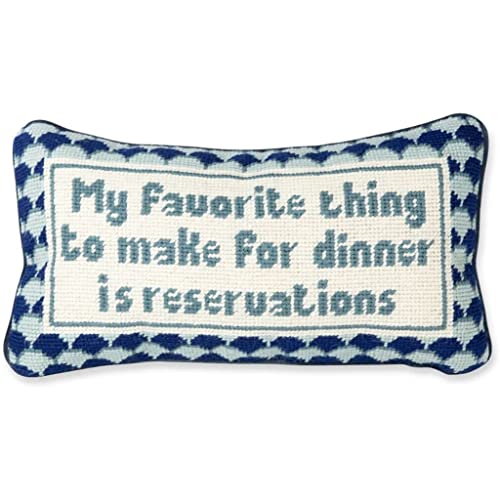 Furbish Handmade Needlepoint Decorative Throw Pillow - with Reservations - 8" x 14" - Small Embroidered Accent Pillow for Bed, Chair, Couch, Sofa - Aesthetic Preppy Home Decor