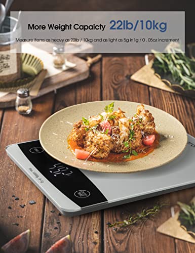 Searon Food Kitchen Scale Digital - Ounces and Grams Ml Lb,10Kg/22Lb Capacity for Weight Loss, Baking, Cooking, Keto and Meal Prep, Tempered Glass Panel - 7.9 X 6.3 X 0.6 Inches