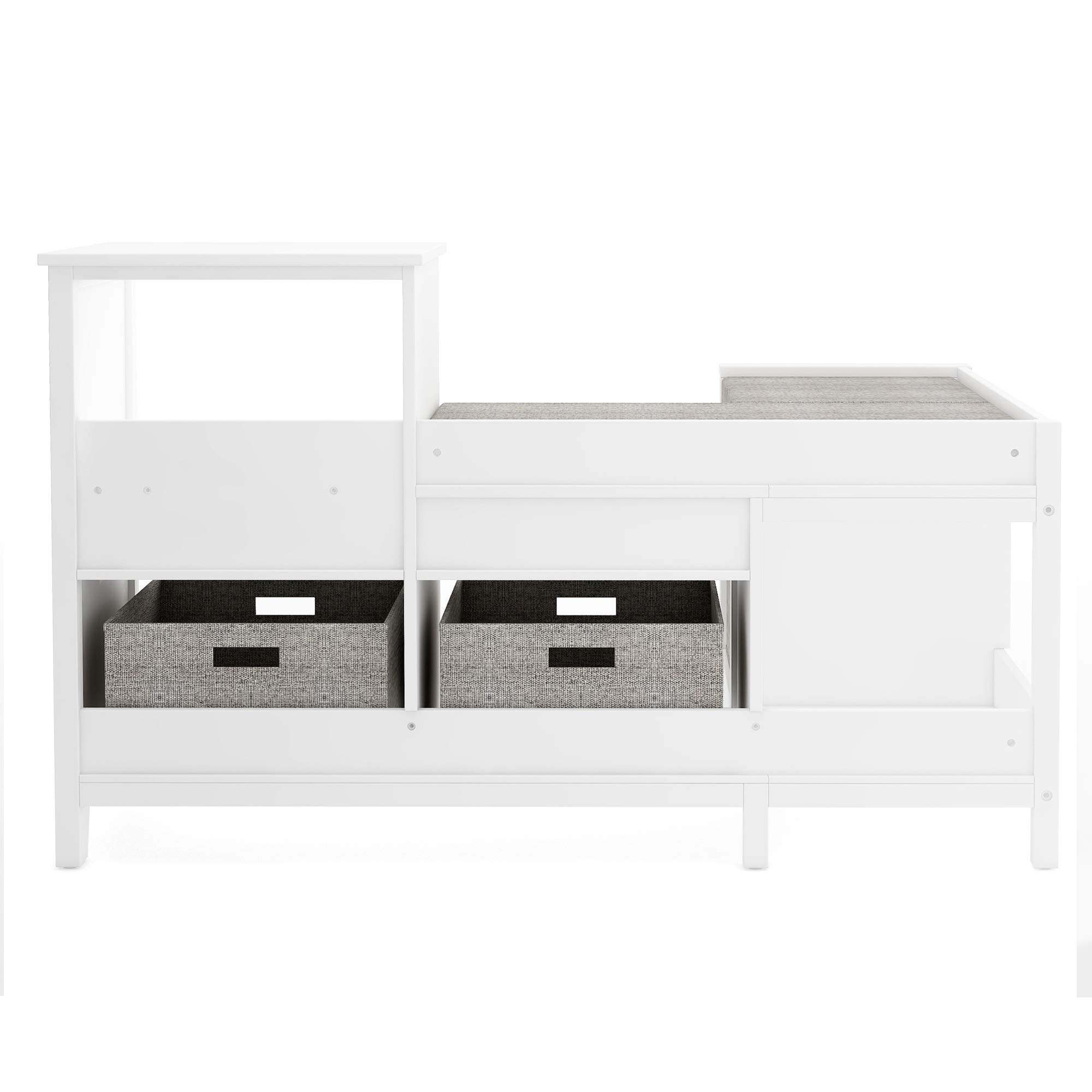 Martha Stewart Kids' Corner Nook - Creamy White: Wooden Storage Bench Bookcase Organizer with Seat Cushion and Fabric Bins for Reading in Bedroom or Playroom