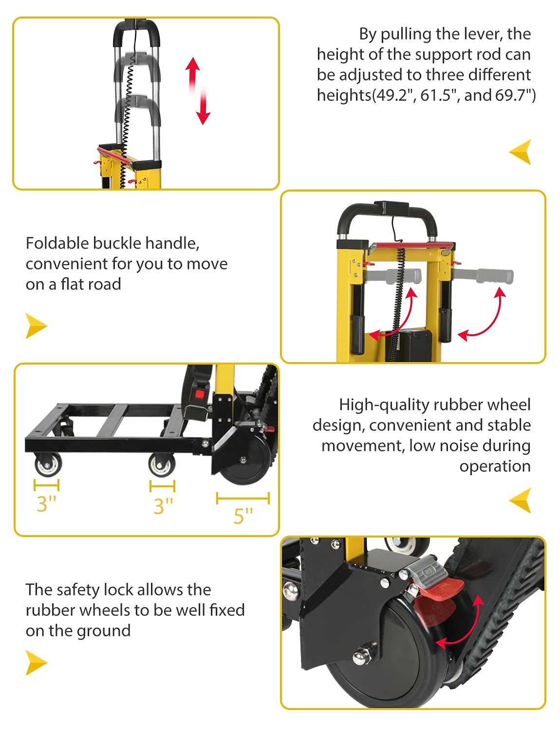 Electric Stair Climbing Hand Trucks with Removable Extension Tray, 440lbs max Load Capacity Folding Stair Climbing Dolly Takes 1500 Steps Stairs with Rubber Tracks for Easy up/Down Stairs