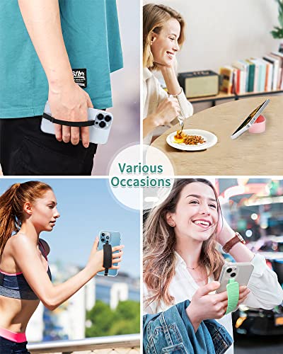 Phone Loop, CISID 3 Pcs Silicone Phone Grip Strap with Stand Reusable Cell Phone Holder for Hand Phone Finger Holder for Most Phone Cases (Black, Pink, Green, 210mm)