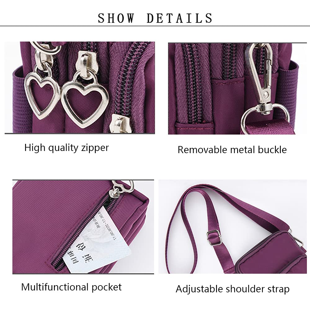 Cell Phone Crossbody Bag Purse Wallet Case Shoulder Bags Armband Arm Bands for iPhone 11 12 13 Pro Max 13 Mini SE/Samsung Galaxy S22 S21 S20 S10 Plus A52 A10s A01 A10e/ TCL A3 A30 10L (Purple)