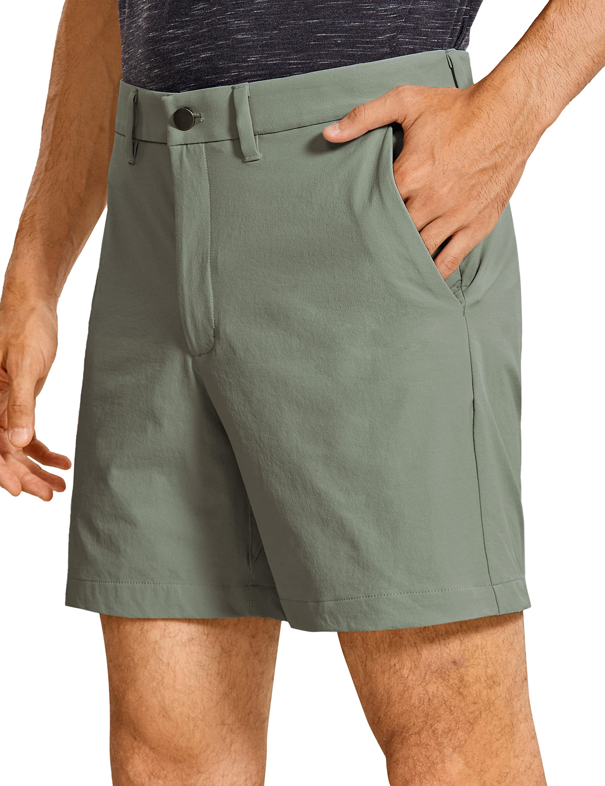 CRZ YOGA Men's Stretch Golf Shorts - 7''/9'' Slim Fit Waterproof Athletic Casual Work Shorts with Pockets Grey Sage 34