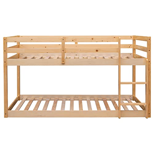 HomSof Twin Over Twin Floor Bunk Bed,Natural