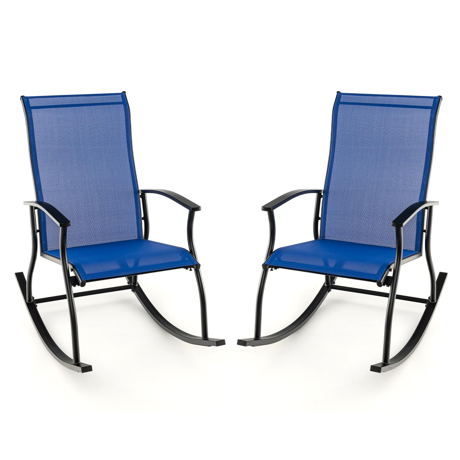 Giantex Outdoor Rocking Chair Set of 2 - Patio Rocking Chairs w/Breathable Backrest, Sturdy Metal Frame & Safe Ergonomic Design, Cozy Fabric Rocker for Backyard, Poolside, 330 lbs, Navy