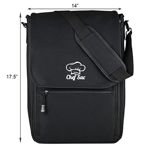 Chef Knife Bag Messenger Bag | 6+ Pockets for Knives & Kitchen Utensils | Adjustable Padded Chef Bag | Special Slots for Honing Rod | Great Gift for Executive Chefs & Culinary Students (Black)