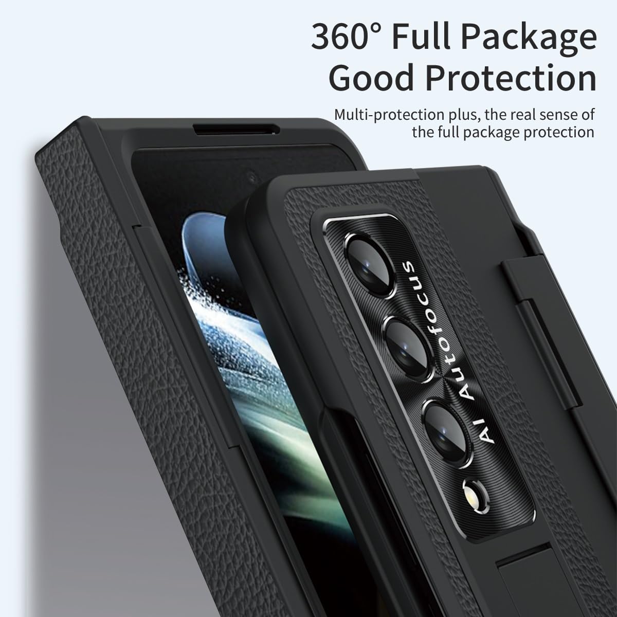 Cell Phone Flip Case Cover Compatible with Huawei Honor Magic V2 Case [Hidden Kickstand] [Wireless Charging][Screen Protector] Rugged Shockproof 360 Full Protective Phone Cover+Kickstand ( Color : Bla